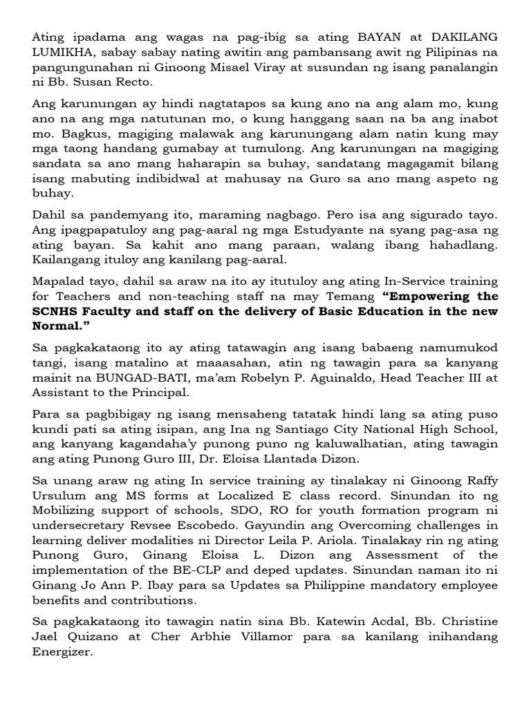 Script para Sa Inset 2020 | PDF