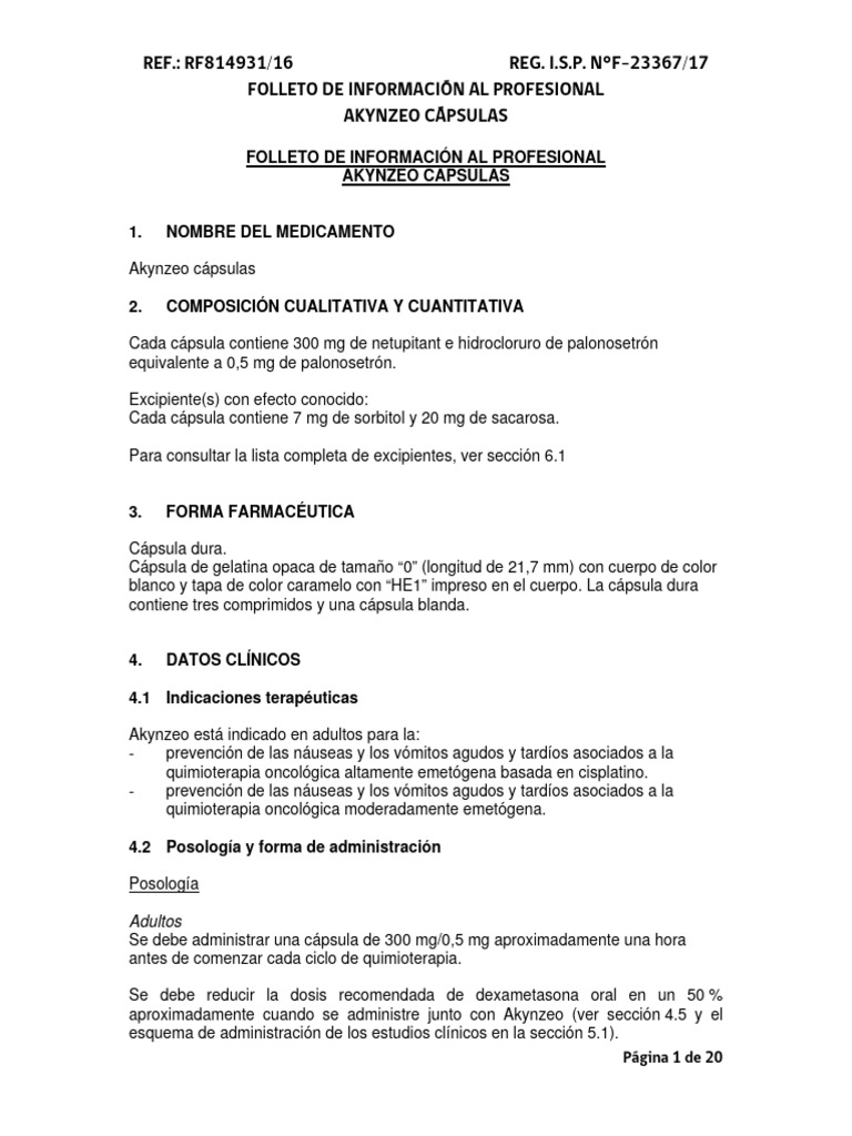 akynzeo_cap | PDF | Medicamentos con receta | Farmacocinética