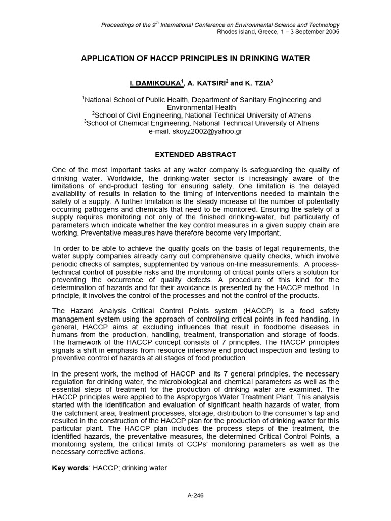 Haccp in Drinking Water PDF | PDF | Hazard Analysis And Critical Control Points | Water Purification
