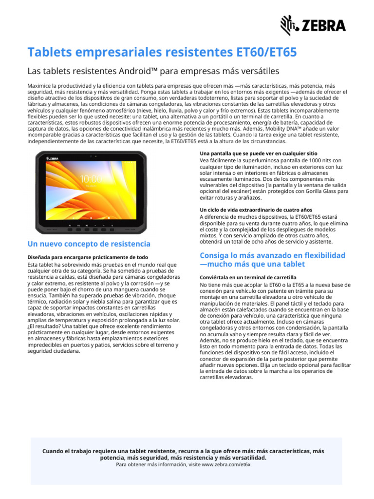 Et60 Et65 Spec Sheet Es Es | PDF | Tableta | Hardware de la computadora