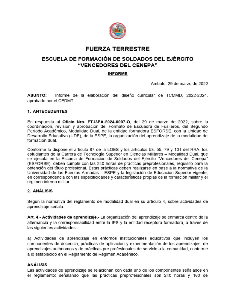 Informe Diseño Microcurricular Esforse Modalidad Dual 2022 | PDF ...