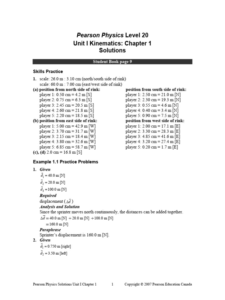 Pearson Physics 20 CH01 Solution | PDF | Velocity | Acceleration