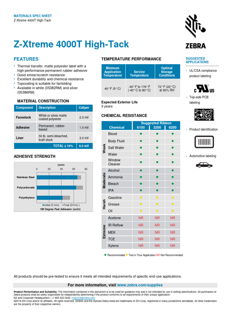 Z Xtreme 4000t High Tack Spec Sheet en Us | PDF | Materials | Secondary ...