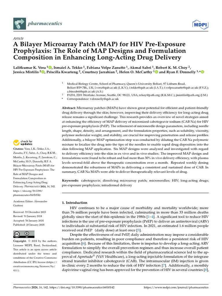 Pharmaceutics 16 00142 v2 | PDF | Management Of Hiv/Aids | Injection (Medicine)