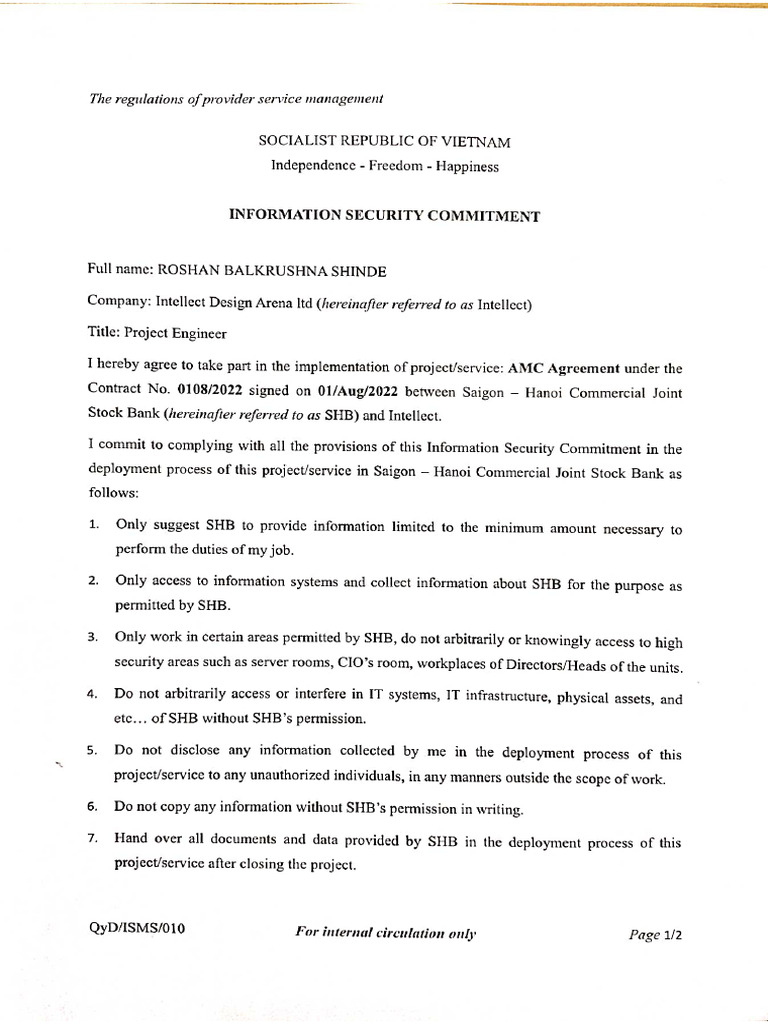 Information Security Commitment_Roshan | PDF