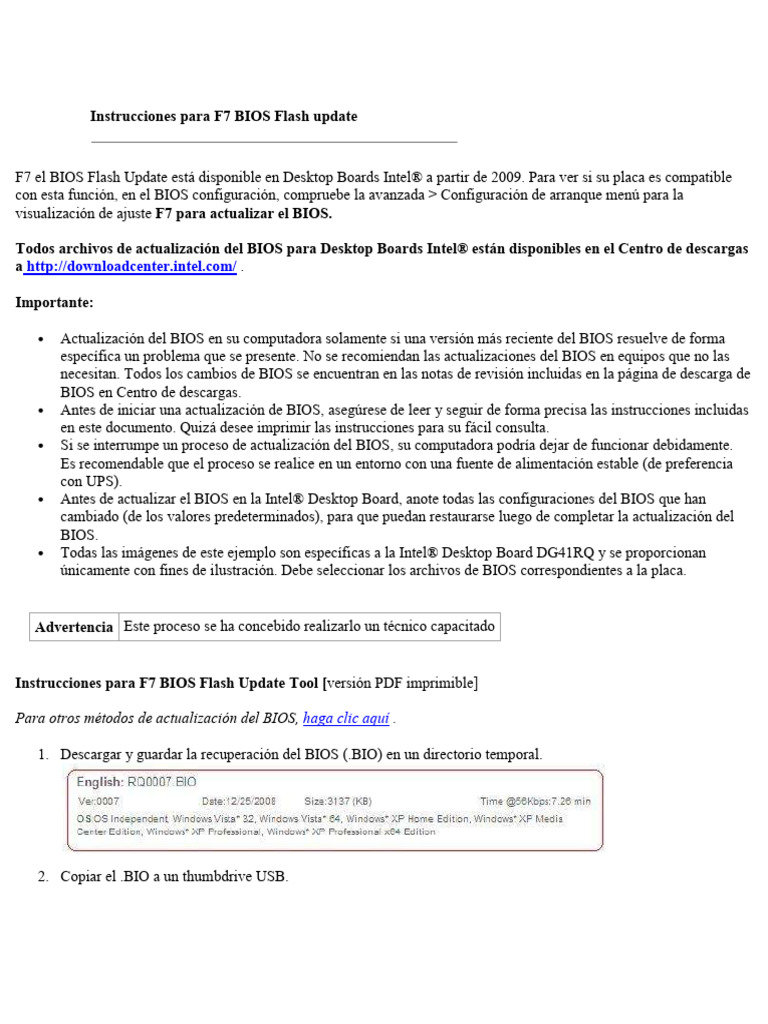 Instrucciones para F7 BIOS Flash Update | PDF | Bios | Arranque