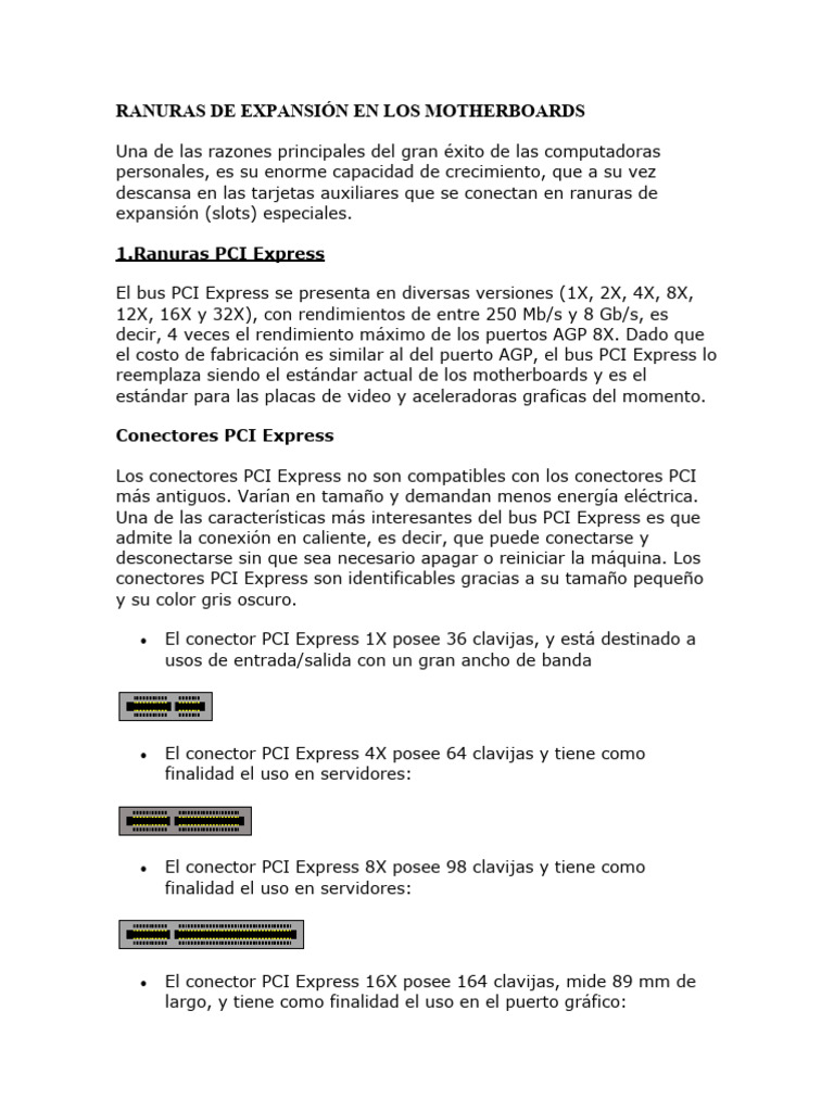 Ranuras de Expansión en Los Motherboards | PDF | Ingeniería Informática ...