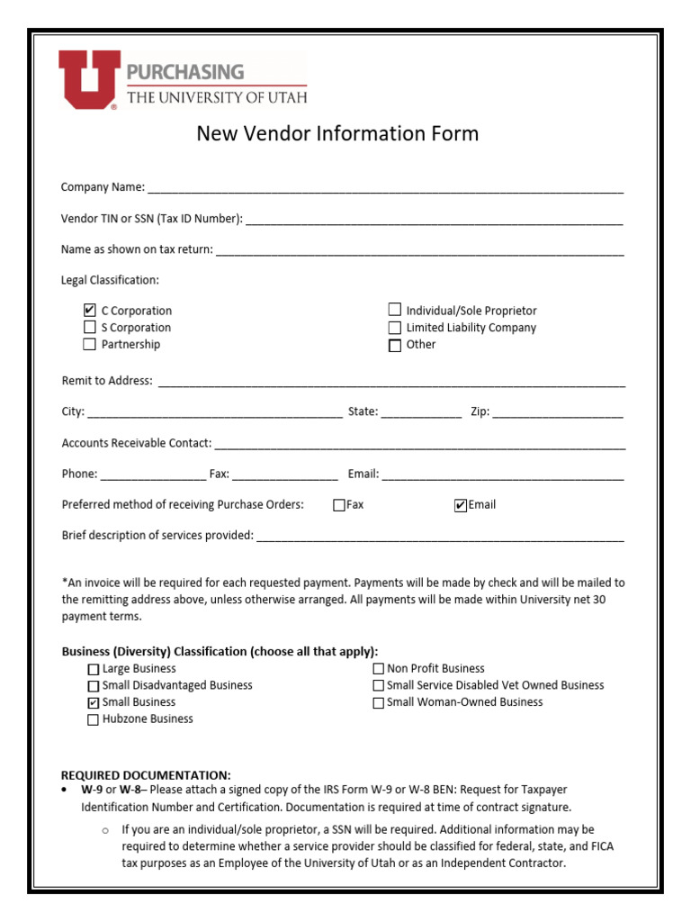 Vendor Verification Form | PDF | Social Security Number | Taxes