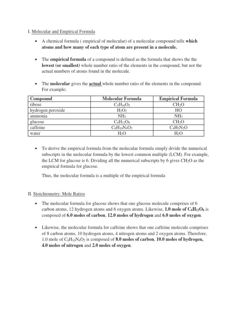 Empirical vs. Molecular Formulas | PDF | Molecules | Mole (Unit)