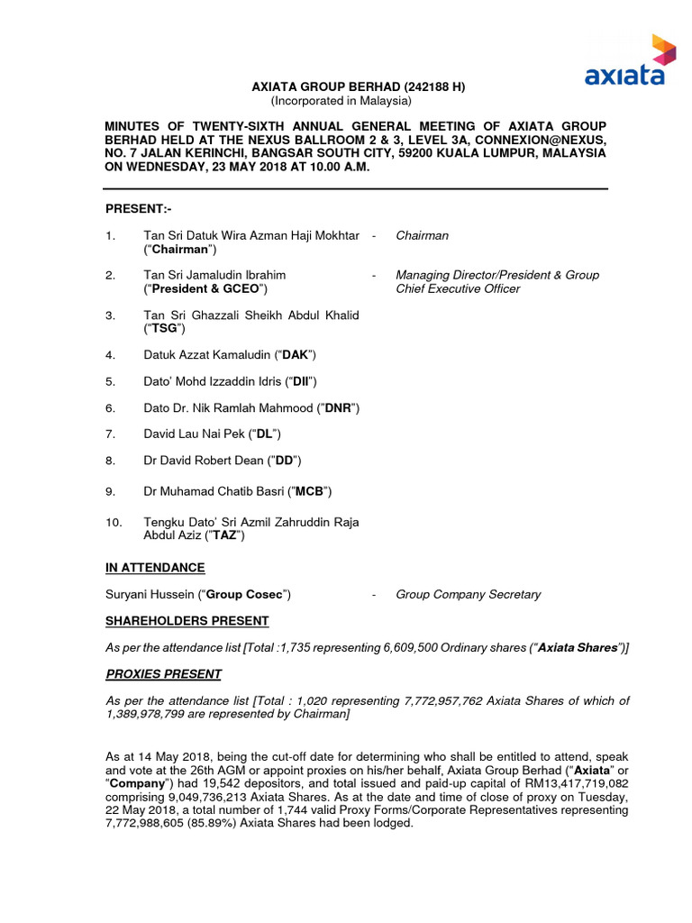 Minutes of 26th Annual General Meeting FINAL | Download Free PDF ...