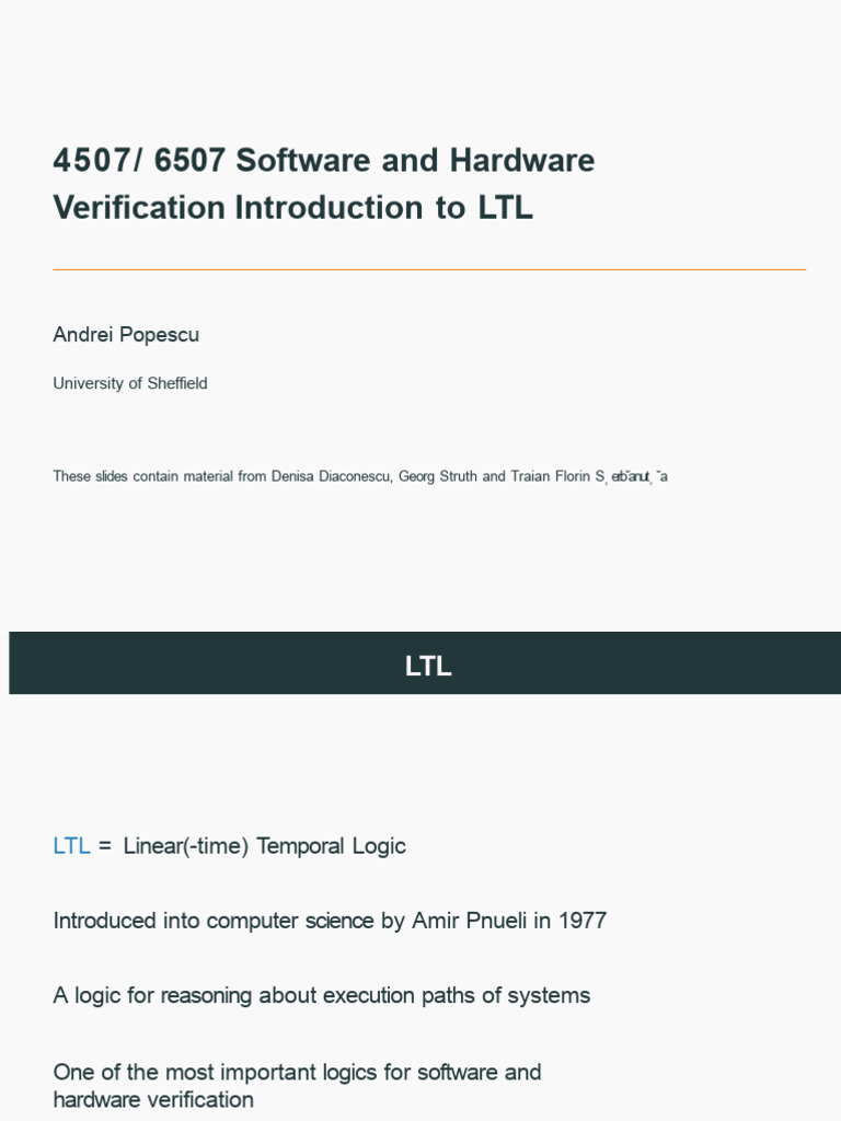 Introduction to LTL for Verification | PDF | Formalism (Deductive) | Formal Methods