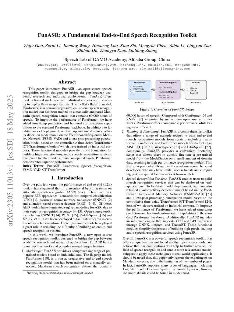 Funasr: A Fundamental End-To-End Speech Recognition Toolkit | PDF | Speech Recognition ...