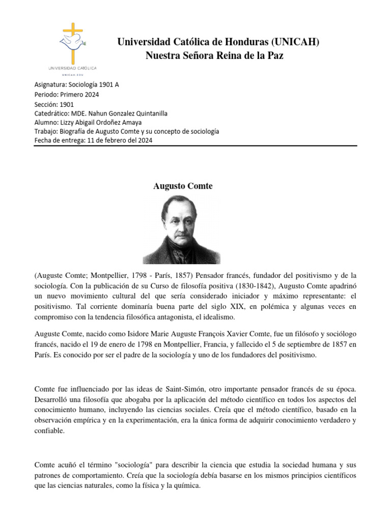 Biografia Augusto Comte | PDF | Positivismo | Sociología
