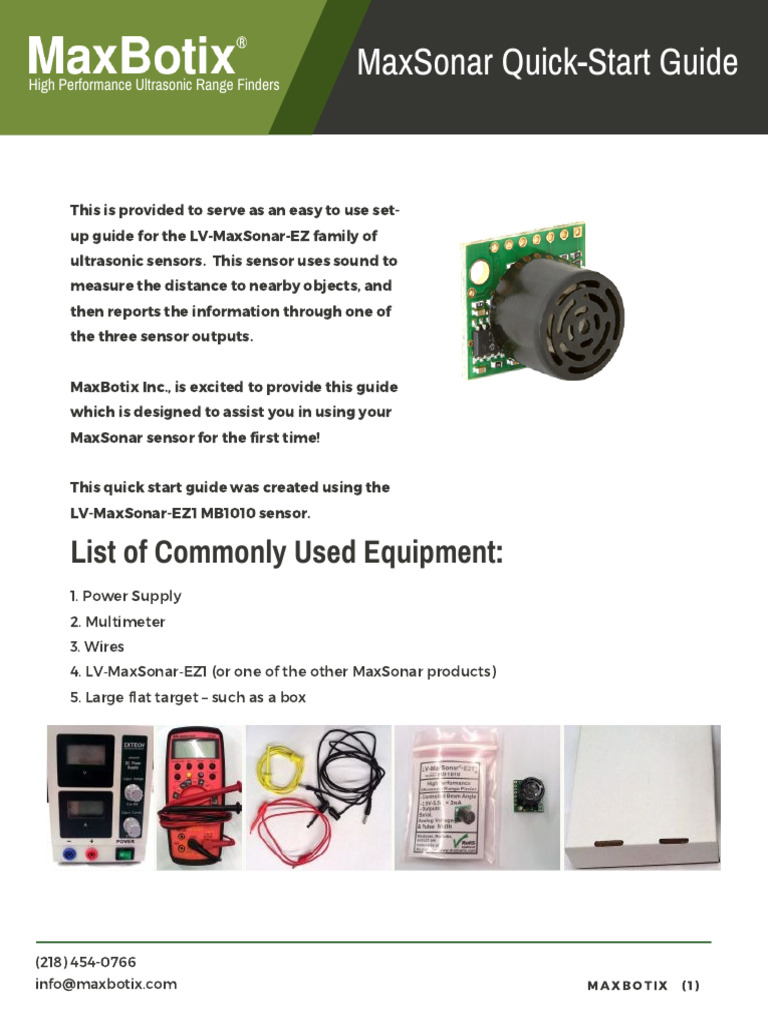 LV-MaxSonar-EZ1 Setup Guide | PDF | Power Supply | Sensor