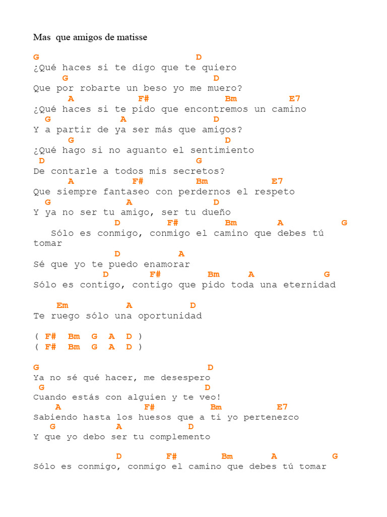 Más que amigos - Matisse: Letra y acordes | PDF | Poesía