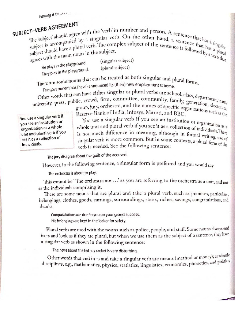 Notes On Subject and Verb Agreement and Tenses PDF | PDF