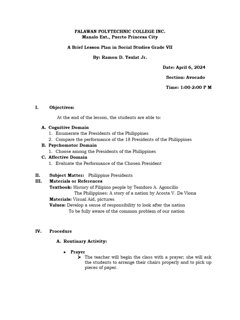 A BRIEF Lesson Plan | PDF | Teachers | Lesson Plan