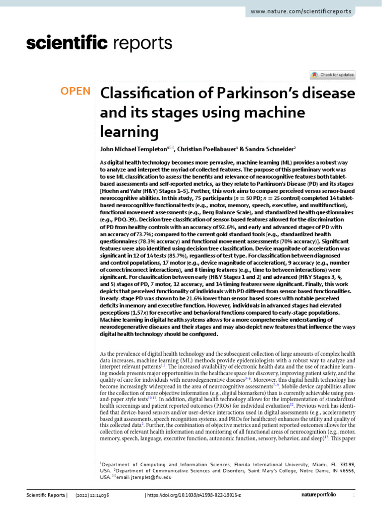 Classification Of Pd Pdf Parkinsons Disease Machine Learning