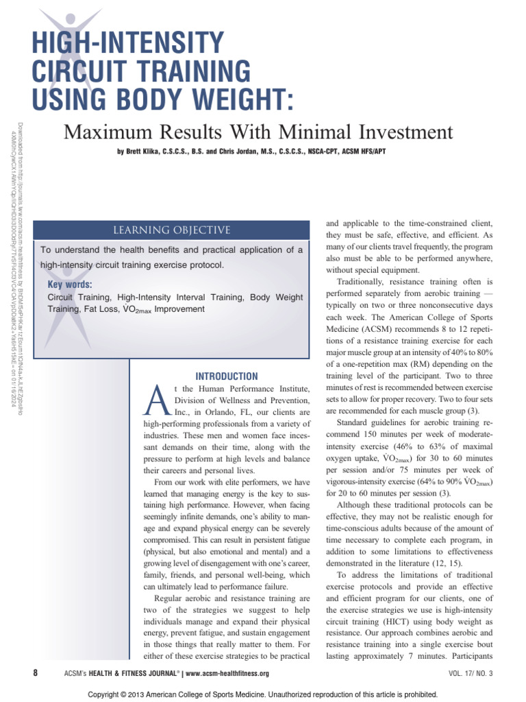 High Intensity Circuit Training Using Body Weight .5 | PDF | Strength ...