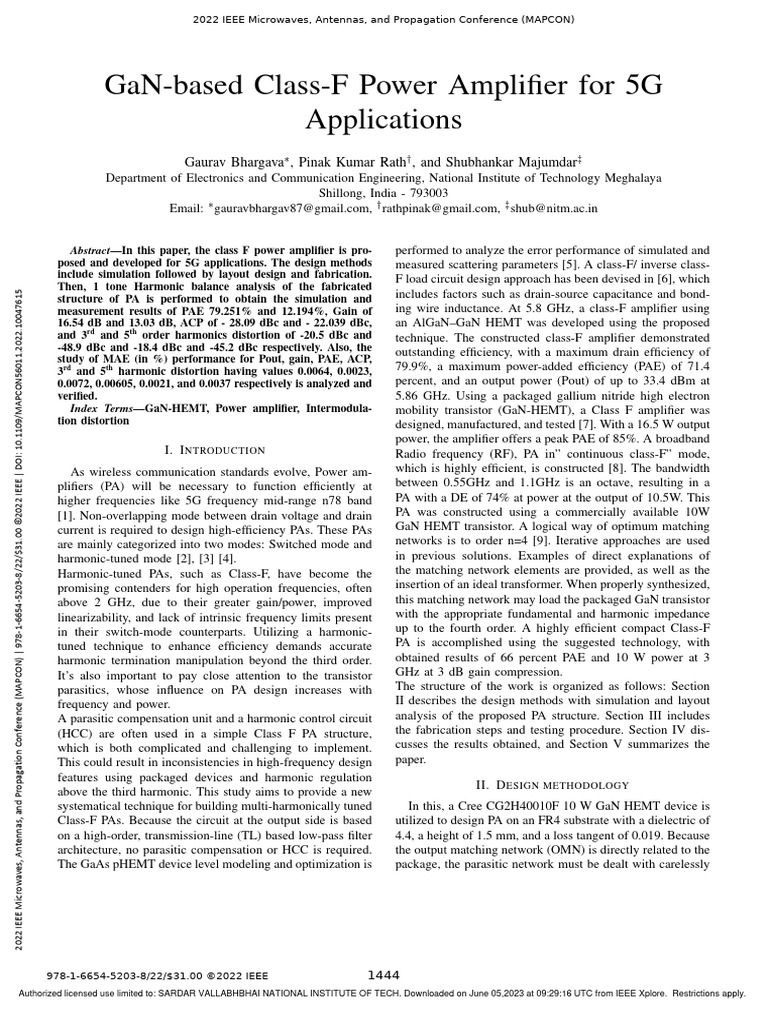 GaN-based Class-F Power Amplifier For 5G Applications | PDF ...