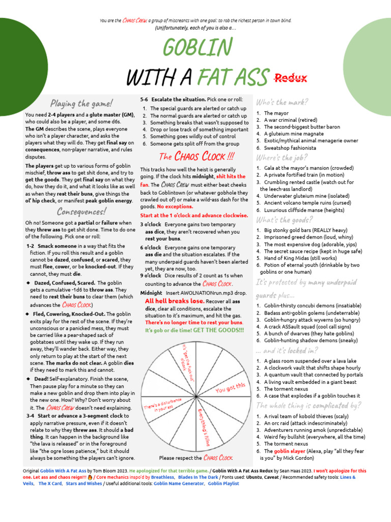 Goblin With A Fat Ass REDUX - Core Rulebook | PDF
