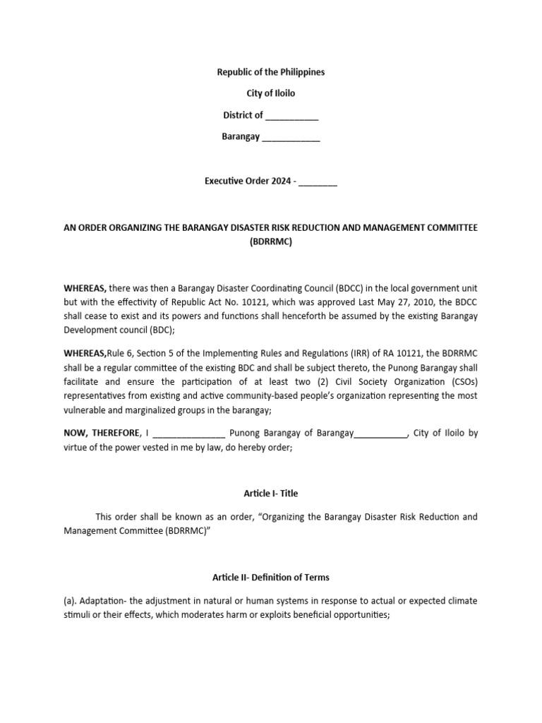 FINAL EO Organization of BDRRMC | PDF | Emergency Management | Natural ...