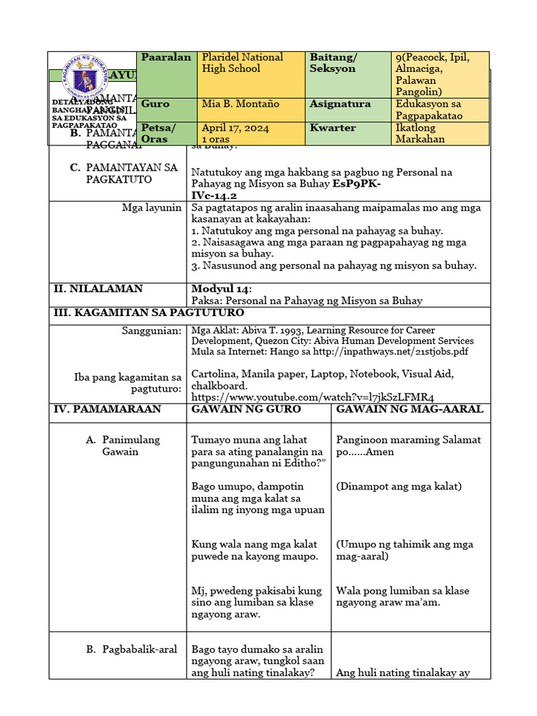 9lp-Esp9 Modyul 14 | PDF