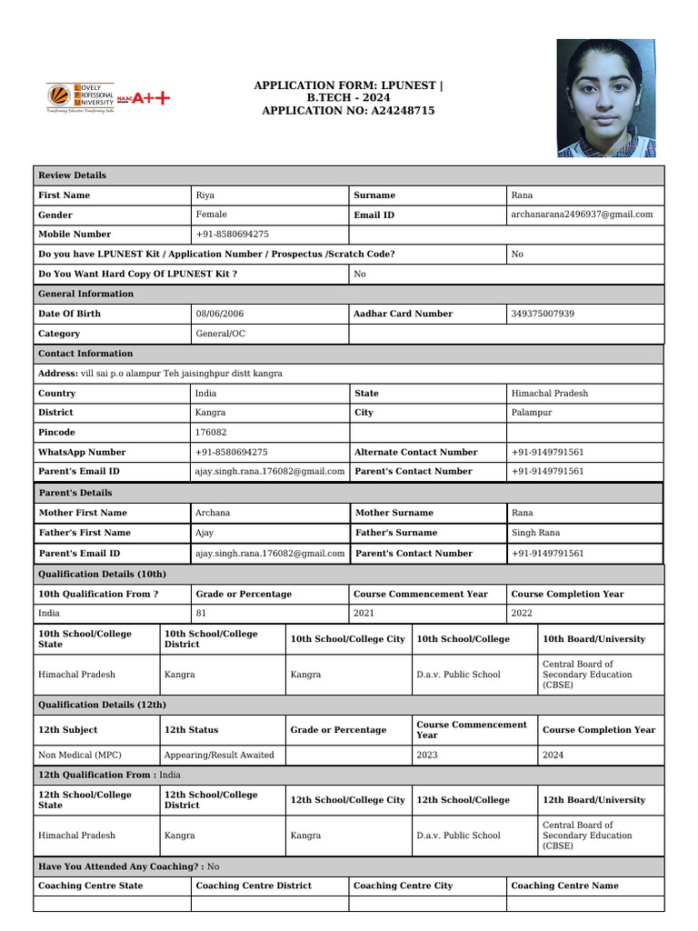 Lpunest Application PDF A24248715 | PDF | Educational Stages | Qualifications