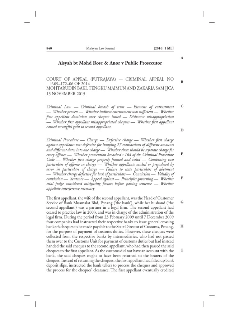 Aisyah BT Mohd Rose & Anor V Public Prosecutor | PDF | Cheque | Payments