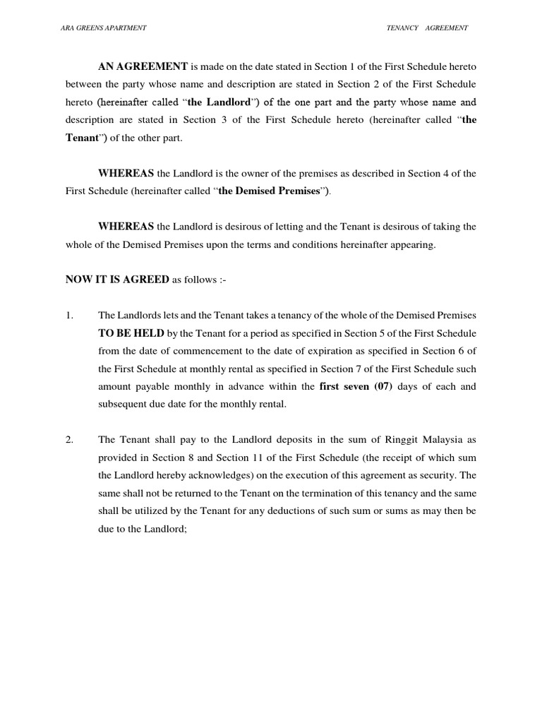 Tenancy Aggrement | PDF | Leasehold Estate | Landlord