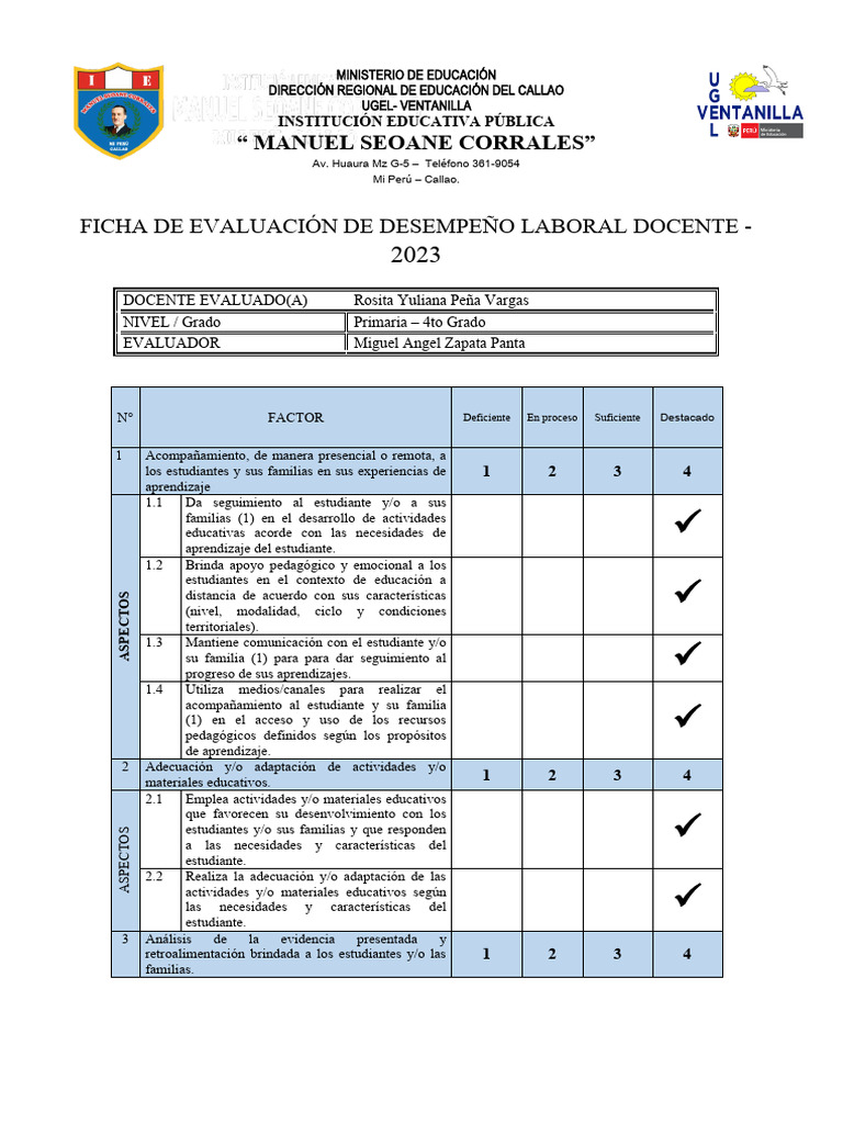 ficha de desempeño laboral docente | PDF | Aprendizaje | Modificación de comportamiento