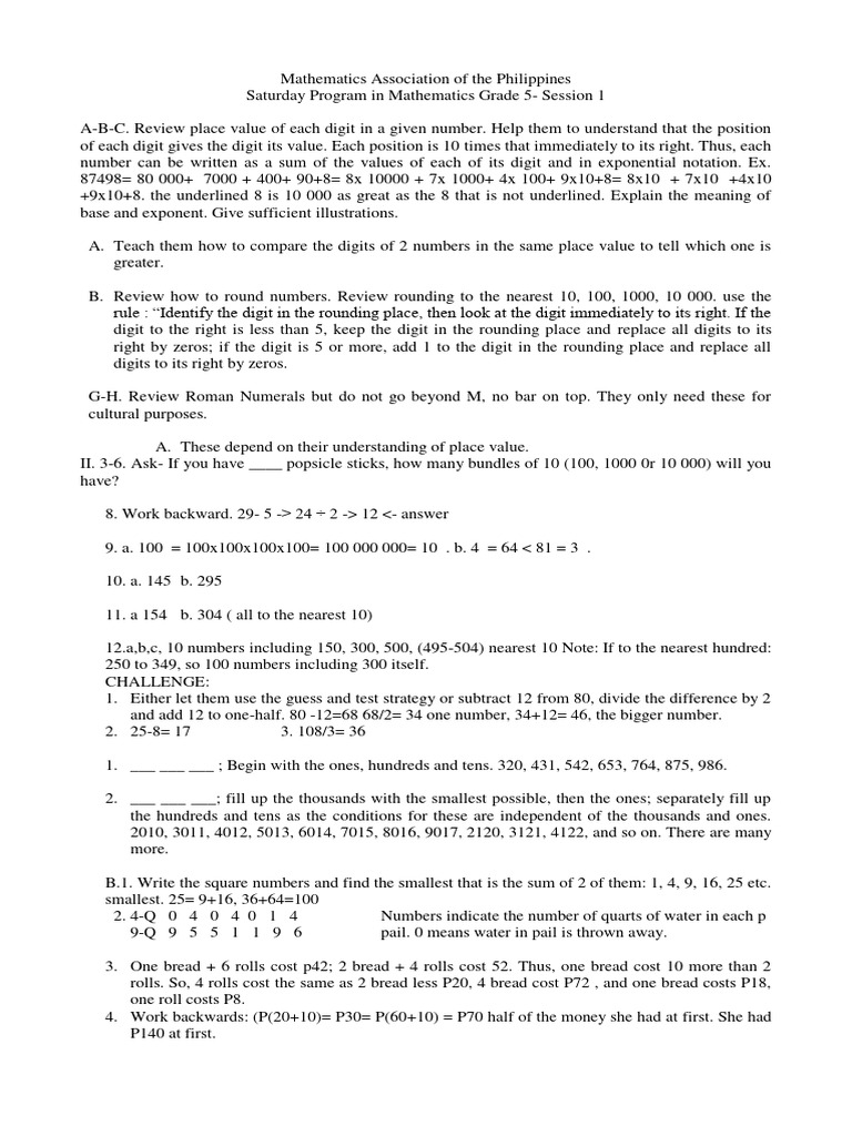 Grade 5 Mathematics Review Guide | PDF | Numbers | Exponentiation