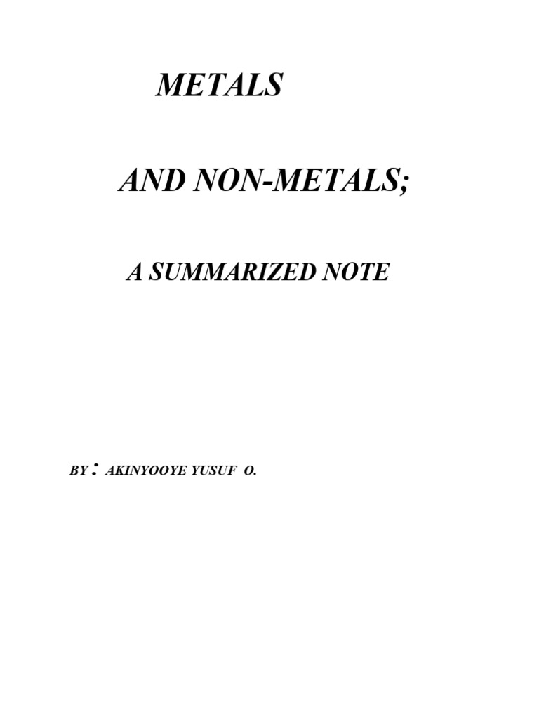 METALS AND NON METALS Note | PDF | Chlorine | Ammonia