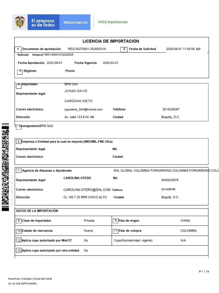 Licencia de Importación BPM SAS | PDF | Economias