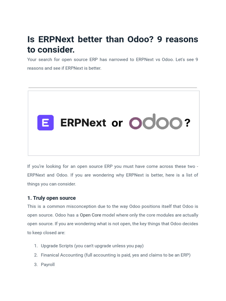 Is ERPNext Better Than Odoo | Download Free PDF | Open Source | Internet Is ERPNext Better Than Odoo | Download Free PDF | Open Source | Internet