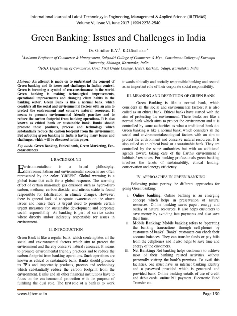 Green Banking Issues and Challenges in I | PDF | Banks | Transaction ...