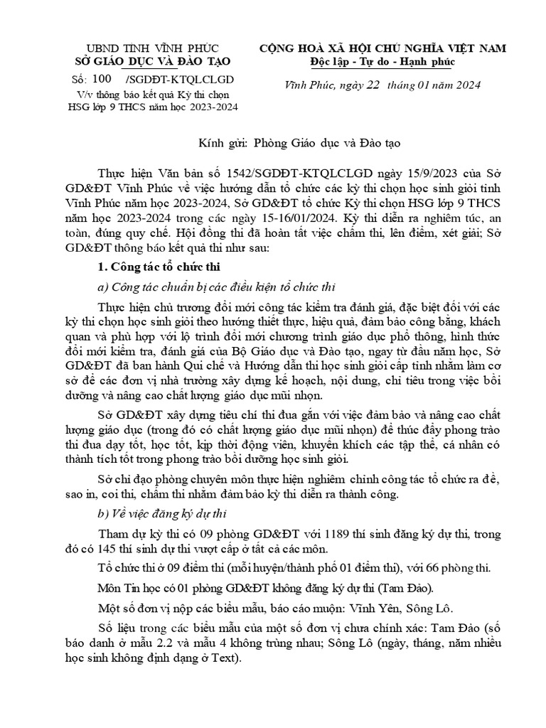 Signed-Signed-2 Thong Bao Ket Qua Thi Hsg9 Nam Hoc 2023-2024 221202413 | PDF