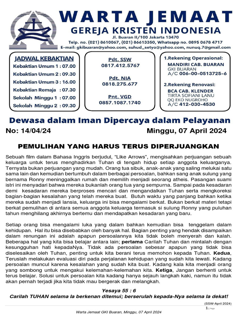 Warta Jemaat GKI Buaran | PDF