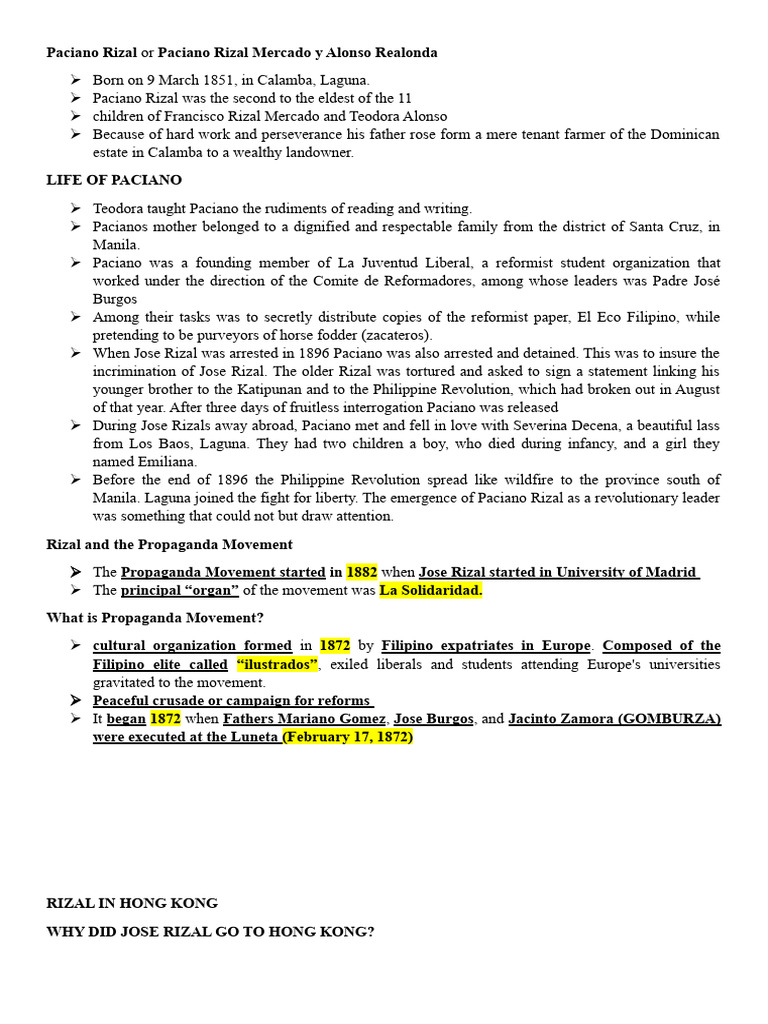 Rizal - Midterms | PDF | Spanish East Indies | Philippines–Spain Relations