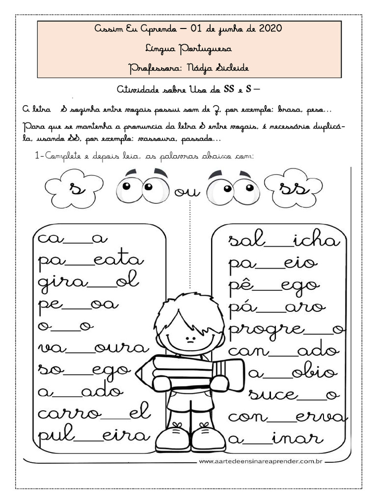 Atividade sobre Uso do SS e S | PDF | Artes Linguísticas e Disciplina