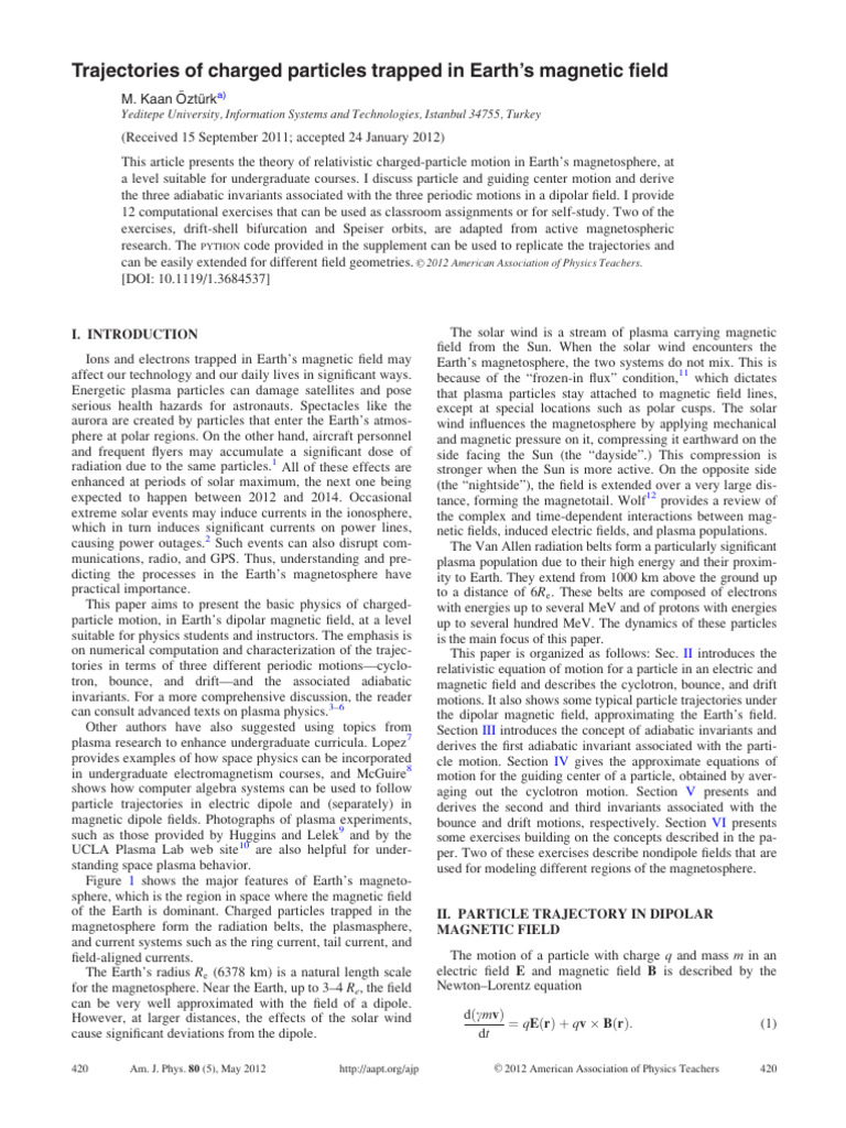 Trajectories of Charged Particles Trappedin Earth S Magnetic Field ...