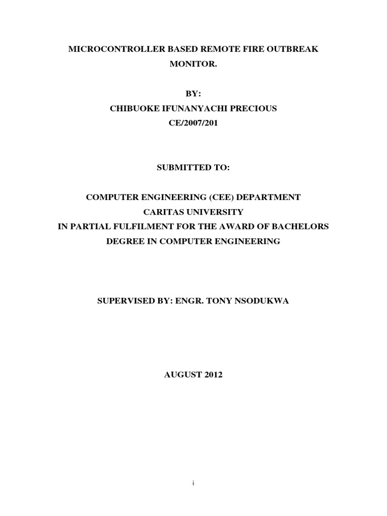 Microcontroller Based Remote Fire Outbreak Monitor Pdf System Computer Science