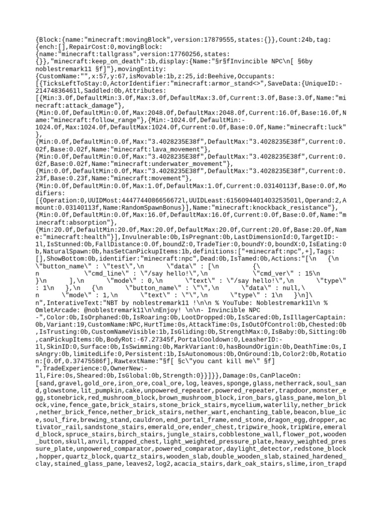 Invincible - NPC - Template Mcpe NBT | PDF | Computers