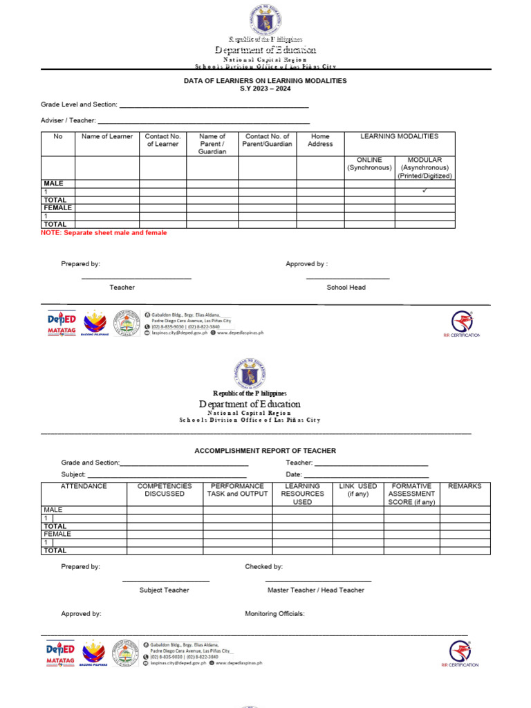 Learning Modalities - Accomplishment Report | PDF | Human Communication ...