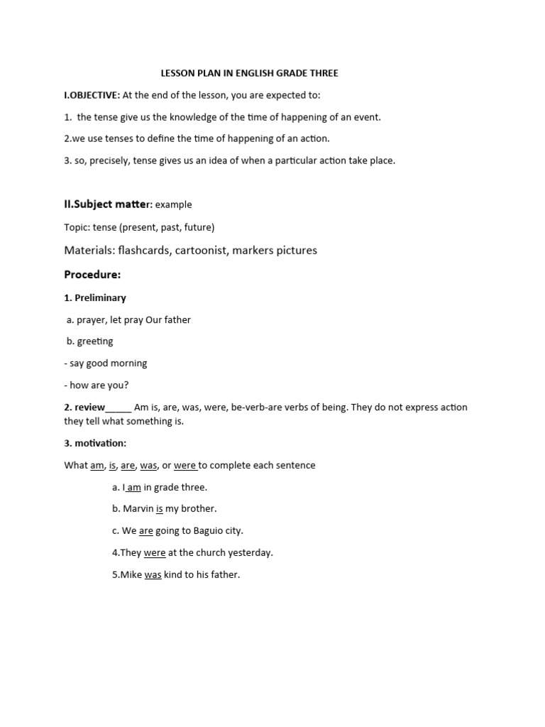 Lesson Plan in English Grade Three 3 | Download Free PDF | Grammatical ...