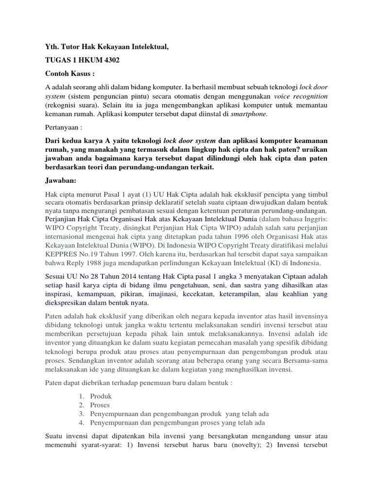 Tugas 1.HKI - HKUM4302 - 2023 | PDF