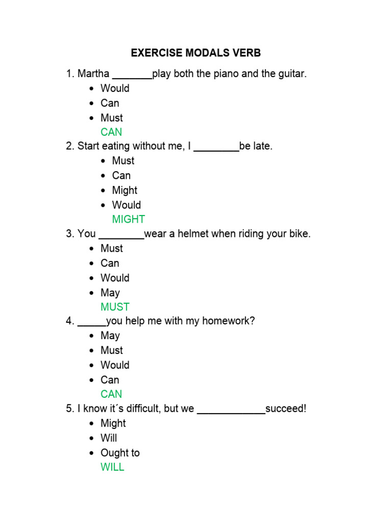 Exercise Modals Verb | PDF | Language Arts & Discipline