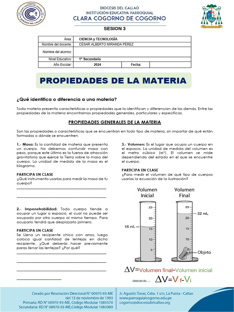 Sesion 3 - Cyt 1 - Propiedades de La Materia_c772 | PDF | Masa | Importar