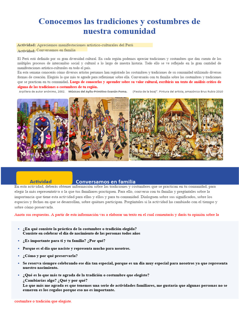 Conocemos Las Tradiciones y Costumbres de Nuestra Comunidad. | PDF ...