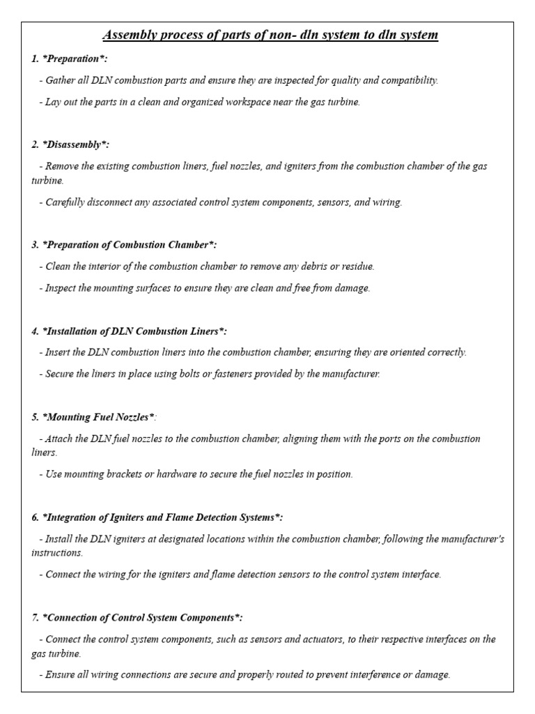 Assembly Process of Parts of DLN System To Non DLN System-1 | PDF ...